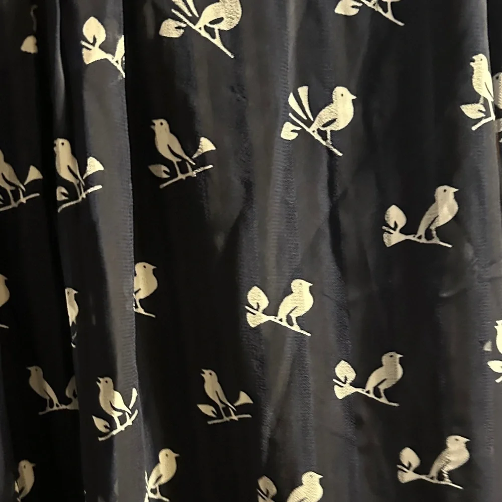 Tops | Navy Blue Blouse With White Bird Print | Poshmark